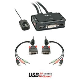 Lindy 42341 2 Port KVM Switch Compact, DVI-D Single Link, USB 2.0 & Audio - Schaltet