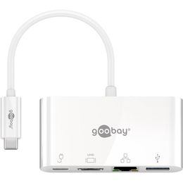 goobay USB-C Multiport-Adapter HDMI+Ethernet, PD, wei&szlig;, 0.15 m - erweitert ein USB-C Ger&auml;t um eine