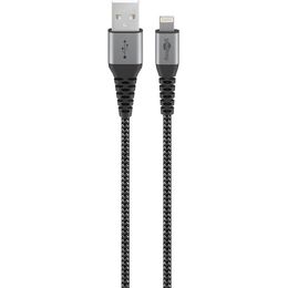 goobay Lightning auf USB-A Textilkabel mit Metallsteckern (spacegrau/silber), 0,5 m