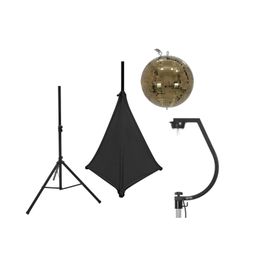 Eurolite Set Spiegelkugel 30cm gold mit Stativ und Segel schwarz