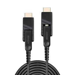 Lindy 38324 50m Fibre Optic Hybrid Micro-HDMI 4K60 Kabel mit abnehmbaren HDMI- & DVI-