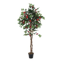 EUROPALMS Kamelienbaum rot mit Topf 180cm, Kunstpflanze