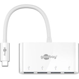 goobay 4-fach USB-C Multiport-Adapter, Wei&szlig; - gleichzeitiger Anschluss von 4x USB 3.0 A Buchse auf