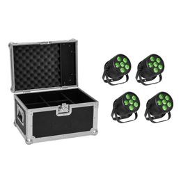 ROADINGER EUROLITE Set 4x LED Silent PAR 6 QCL Floor sw + Case