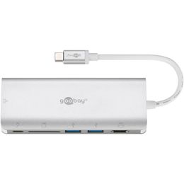 goobay USB-C -Multiport-Adapter HDMI 4k30Hz, USB, CR, RJ45, PD, Alu, silber - erweitert ein USB-C G