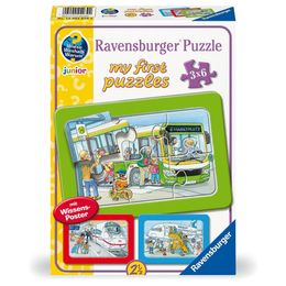 RAVENSBURGER VERLAG Kinderpuzzle 3x6 Teile - Wieso? Weshalb? Warum? Unterwegs mit Bus, Bahn und Flug...