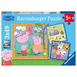 RAVENSBURGER VERLAG Ravensburger Kinderpuzzle 05579 - Peppas Familie und Freunde - 3x49 Teile Peppa ...