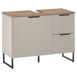 Waschbeckenunterschrank Denver, Eiche, Kaschmir, Metall, 1 F&auml;cher, 2 Schublade(n) Schubladen, einzeln stellbar, 80x60x35 cm, Fsc, stehend, Badezimmer, Badezimmerschr&auml;nke, Waschbeckenunterschr&auml;nke