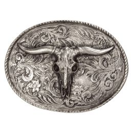 L-pro West G&uuml;rtelschnalle Longhorn grau