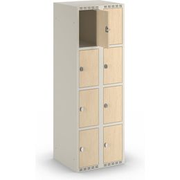 4er-Schlie&szlig;fachschrank Fydor, HPL, 2 Abteile, wei&szlig;/Birke, B 600 mm, flache Dachform, Vorh&auml;ngeschloss kaiserkraft