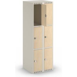 3er-Schlie&szlig;fachschrank Fydor, HPL, 2 Abteile, wei&szlig;/Birke, B 600 mm, flache Dachform, Vorh&auml;ngeschloss kaiserkraft