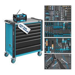 Hazet Werkstattwagen Assistent 179NXL, Sortiment 179NXL-7/382, 382-teilig, Schubladen, flach: 5&times; 81 x 696 x 398 mm, Schubladen, hoch: 2&times; 166 x 696 x 3)