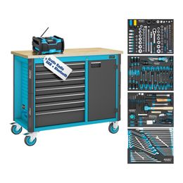 Title: Hazet Werkbank, fahrbar Assistent 179NW, Sortiment 179NW-7/210, 210-teilig, Schubladen, flach: 6 x 81 x 522 x 398 mm, Schubladen, hoch: 1 x 166)