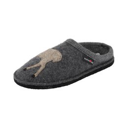 Haflinger Walk-Pantoffel mit Applikation Anthrazit/Beige Hirsch (Gr&ouml;&szlig;e: 46)