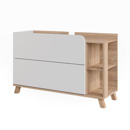 VICCO Waschbeckenunterschrank, Sonoma Eiche, Wei&szlig;, Holzwerkstoff, 1 F&auml;cher, 2 Schubladen, Rechteckig, 100x65x35 cm, Badezimmer, Badezimmerschr&auml;nke, Waschbeckenunterschr&auml;nke
