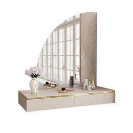 Lookway Schminktisch, Kaschmir, Holzwerkstoff, Uni, 2 Schubladen, links montierbar,Rechteckig, 102x105x44 cm, Schlafzimmer, Schminktische