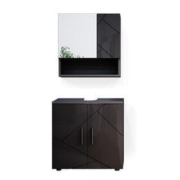 VICCO Badm&ouml;bel-Set, Schwarz Hochglanz, Holzwerkstoff, 7 F&auml;cher, nicht einzeln stellbar,Rechteckig, 80x58.6x41 cm, Badezimmer, Badm&ouml;belsets & Badm&ouml;belserien, Badm&ouml;bel-Sets