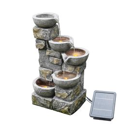 Teamson Home Solar-Brunnen, Grau, Kunststoff, Stein Optik, 30.5x68.6x43.2 cm, Gartenzubeh&ouml;r, Gartendeko