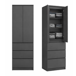 Home Collective Mehrzweckschrank, Anthrazit, Holzwerkstoff, 3 F&auml;cher, 3 Schubladen, 50x180.5x40 cm, Schlafzimmer, Kleiderschr&auml;nke