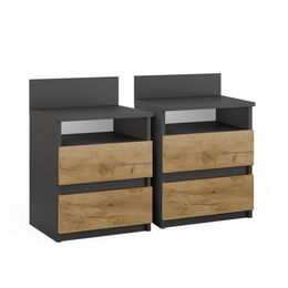 VICCO Nachttisch, Anthrazit, Honigeiche, Holzwerkstoff, 4 F&auml;cher, 2 Schubladen, Rechteckig,Rechteckig, 39.6x59.1x32.3 cm, Schlafzimmer, Nachttische