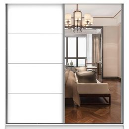 imoebel24 Schwebet&uuml;renschrank, Wei&szlig;, Glas, Holzwerkstoff, 6 F&auml;cher, Rechteckig, 203x218x61 cm, Schlafzimmer, Kleiderschr&auml;nke, Schwebet&uuml;renschr&auml;nke
