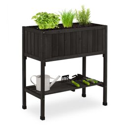 Relaxdays Hochbeet, Schwarz, Holz, Kunststoff, 74x80x38 cm, Gartenzubeh&ouml;r, Hochbeete