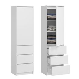 Home Collective Kleiderschrank, Wei&szlig;, Holzwerkstoff, 3 Schubladen, 50x180.5x40 cm, Schlafzimmer, Kleiderschr&auml;nke