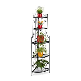 Relaxdays Blumenregal, Schwarz, Metall, 36x160x36 cm, Wohnzimmer, Wohnzimmertische, Blumenst&auml;nder