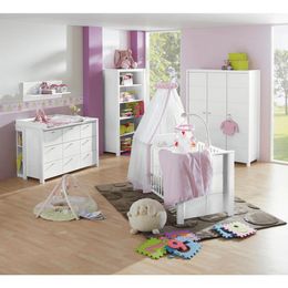 My Baby Lou Gitterbett Julija, Wei&szlig;, Holz, Birke, massiv, 147x85x80 cm, zum Juniorbett umbaubar, h&ouml;henverstellbar, Warnhinweise am Produkt, Sprossen mit Normabstand, Aufbauanleitung im Karton, Lattenrost inklusive, Babym&ouml;bel, Babybetten, Gitterbett