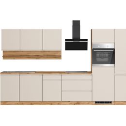 K&uuml;chenzeile KOCHSTATION, B:330cm H:200cm T:60cmk&uuml;che: bunt, front: matt kaschmir, korpus: wotaneiche, arbeitsplatte: wotaneiche, Komplettk&uuml;chen-Sets,