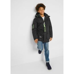 bonprix Winterjacke mit sportiven Details und Kapuze, schwarz, Gr.164/170, Coole Winterjacke f&uuml;r Jungen mit Wording-Print