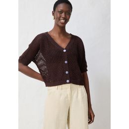 bonprix Ajour-Strickjacke mit Leinenanteil, braun, Gr.40/42 (M), tolle Ajour-Strickjacke aus Baumwoll-Leinen -Mix, aus Leinen