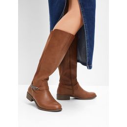bonprix Stiefel, braun, Gr.42, Bequemer Weitschaftstiefel mit dekorativer Kette