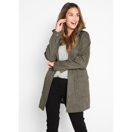 bonprix Baumwoll Parka mit Jerseyfutter, gr&uuml;n, Gr.38, Attraktiver Baumwoll Parka mit Kapuze und Tunnelzug in der Taille, aus 100% Baumwolle
