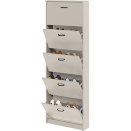Schuhschrank FMD, B:58,5cm H:168,5cm T:17cmcashmiere, Holzwerkstoff, Flur, Schr&auml;nke, "Step 5", Schuhkipper, 5 Schuhklappen, f&uuml;r schmale Flure, Tiefe: