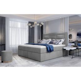 Pharao24.de Boxspringbett Schlafzimmerbett Grau gepolstertes Kopfteil
