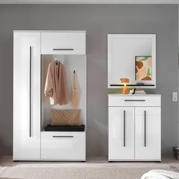 Pharao24.de Garderobenkombination Flurgarderobe in Wei&szlig; Hochglanz (dreiteilig)