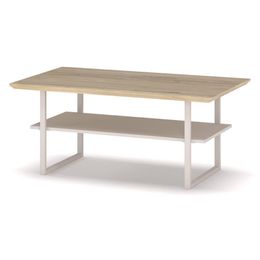 Pharao24.de Sofatisch Wohnzimmer Tisch in Eiche Bianco und Kreidewei&szlig;