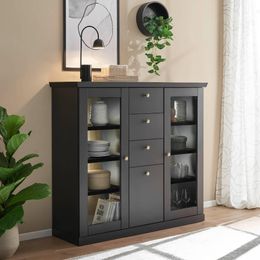 Pharao24.de Wohnzimmer Highboard Esszimmerschrank in Schwarz matt mit sechs Einlegeb&ouml;den