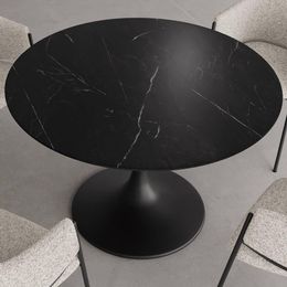 Pharao24.de Tafel Runder Tisch in Schwarz und Marmor Optik