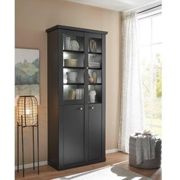 Pharao24.de Glasvitrine Wohnzimmervitrinenschrank in Schwarz matt 202 cm hoch