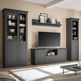 Pharao24.de Anbauwand TV Wohnwand in Schwarz matt 279 cm breit (vierteilig)