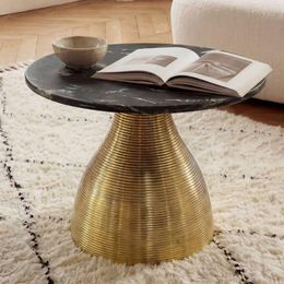 Pharao24.de Designertisch Wohnzimmertisch Marmorplatte geripptes Gestell