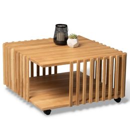Pharao24.de Sofatisch Echtholztisch in modernem Design mit Kunststoffrollen