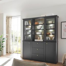 Pharao24.de Vitrinenschrank Esszimmer Vitrine mit drei Schubladen und Metallgriffen