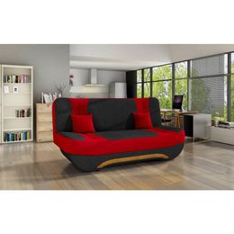 Pharao24.de Sofa Bett Klappsofa Rot-Schwarz Knopfheftung