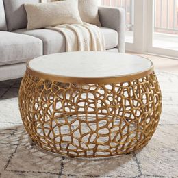 Pharao24.de Designercouchtisch Salontisch Marmorplatte Goldfarben