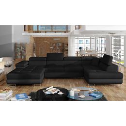 Pharao24.de U Sofa Schlafsofa Schwarz Stoffbezug