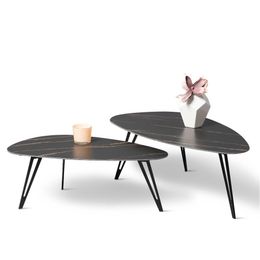 Pharao24.de Couchtisch Designercouchtisch in Schwarz und Marmor Optik (zweiteilig)