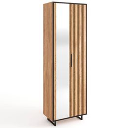 Pharao24.de Dielenschrank Garderobenschrank mit Spiegelt&uuml;r 197 cm hoch